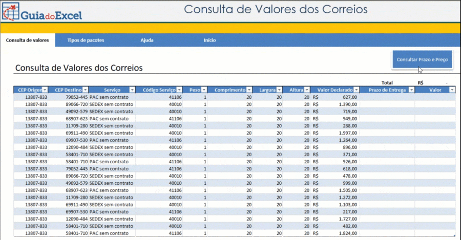 Planilha De Consulta De Prazos E Preços Dos Correios Excel 2 Guia Do