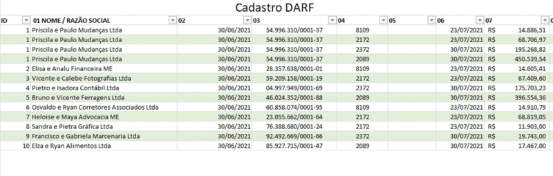 Planilha de Emissão de DARF Excel