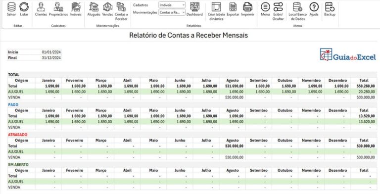 Planilha de Controle de Aluguel e Venda de Imóveis Excel